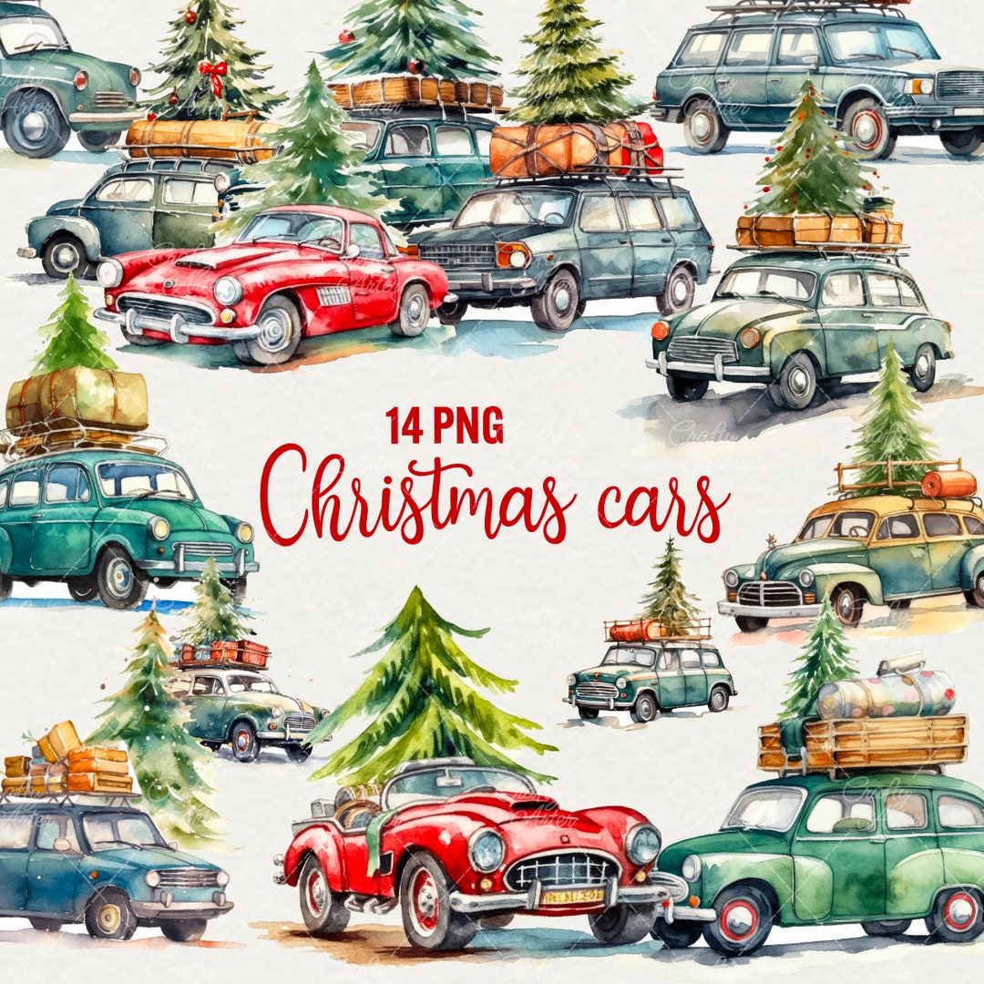 Christmas Cars Clipart, Winter Clipart Holiday Time, Car Illustration ...