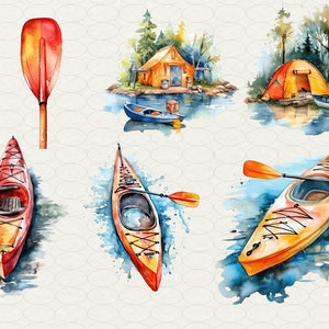 Watercolor Kayaking Clipart: Outdoor Camp & Bonfire (35 PNG) - Etsy