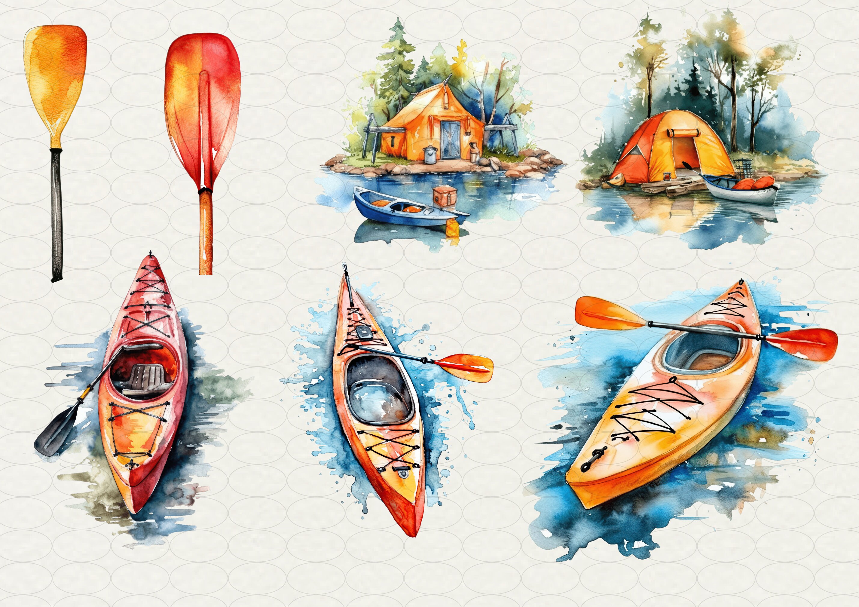 Watercolor Kayaking Clipart: Outdoor Camp & Bonfire (35 PNG) - Etsy