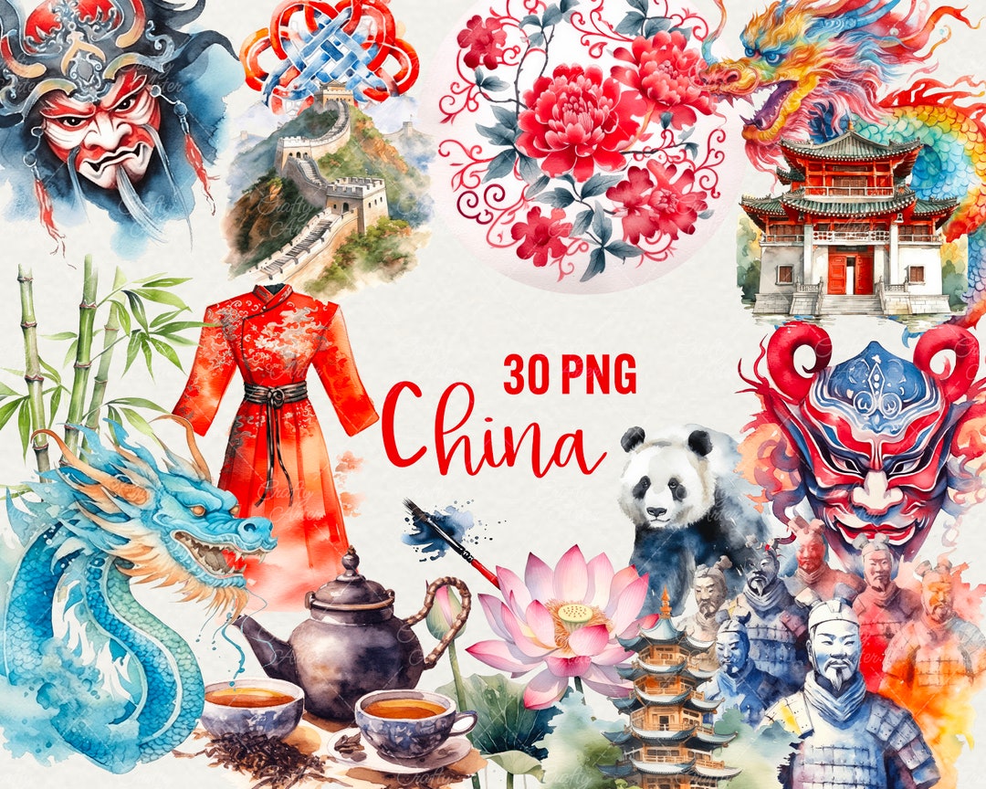 China Watercolor Clipart: Traditional Culture Graphics (30 PNG) - Etsy