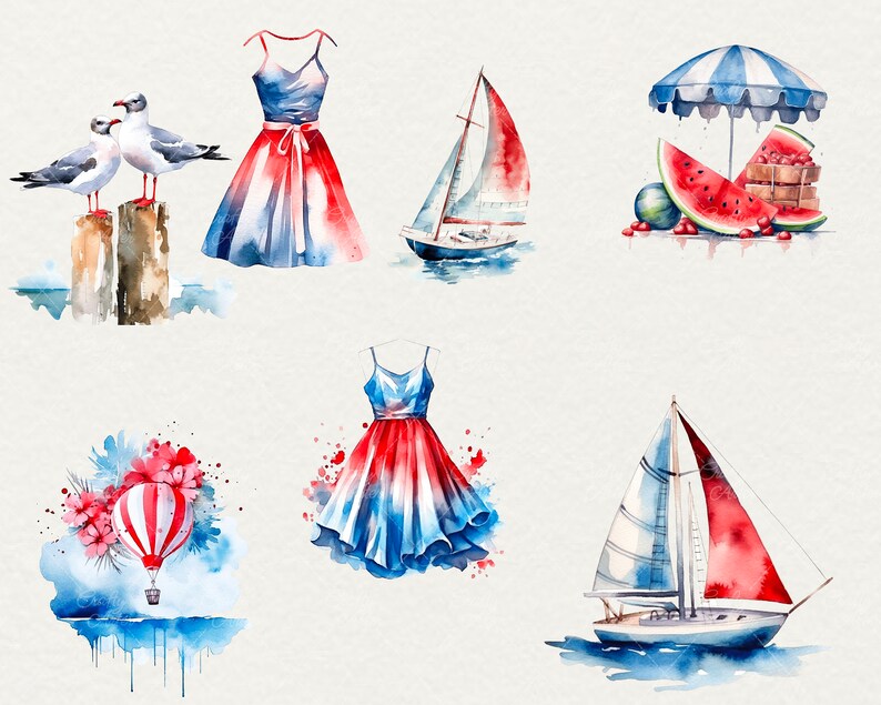 Beach Summer Clipart: Tropical Watercolor PNG Set (54 Images) - Etsy
