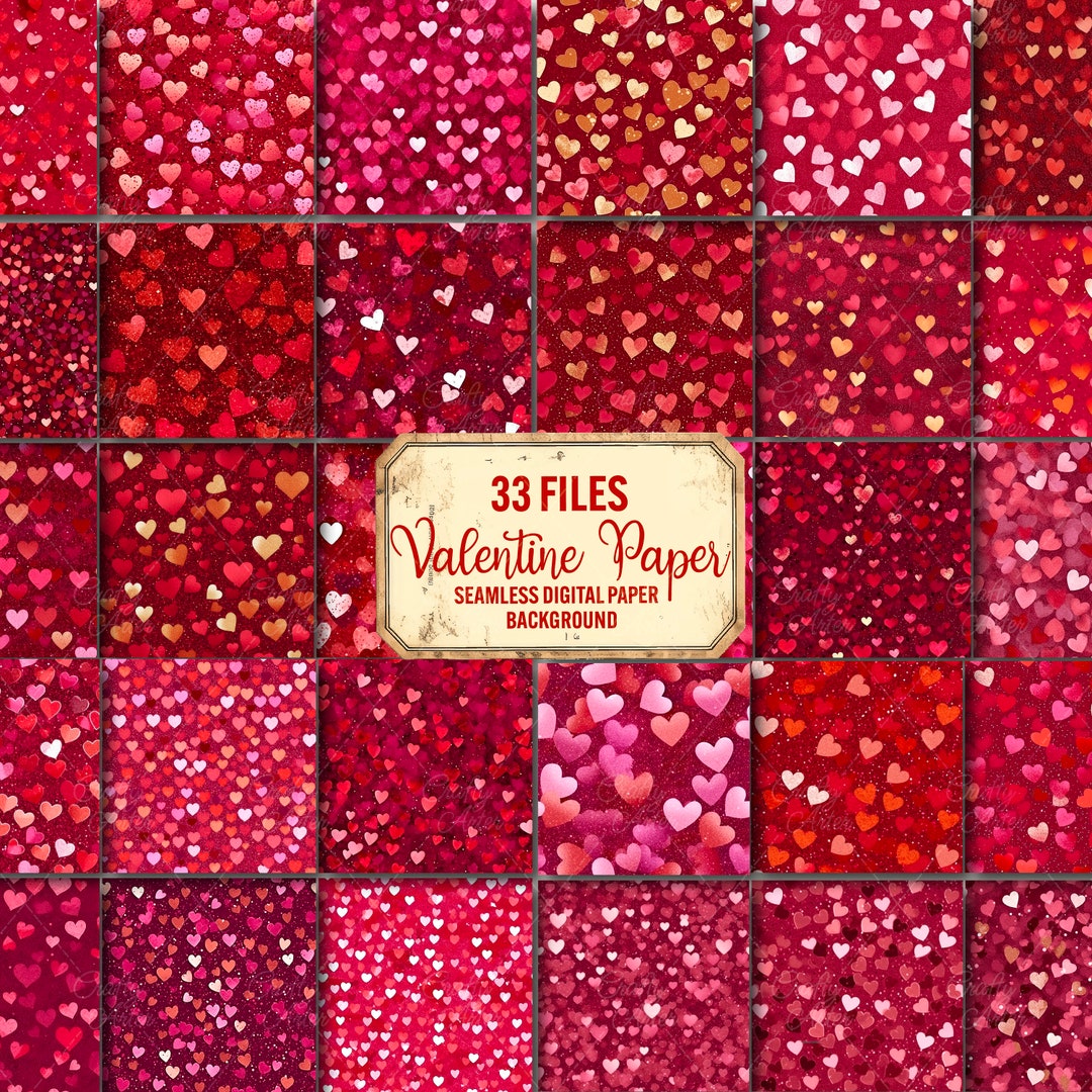 Red & Pink Glitter Hearts Digital Paper: 33 Seamless Valentine's ...