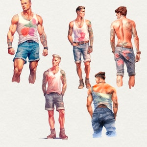 Watercolor Summer Boys Clipart, Beautiful Vacation Men Clipart, 17 PNG ...