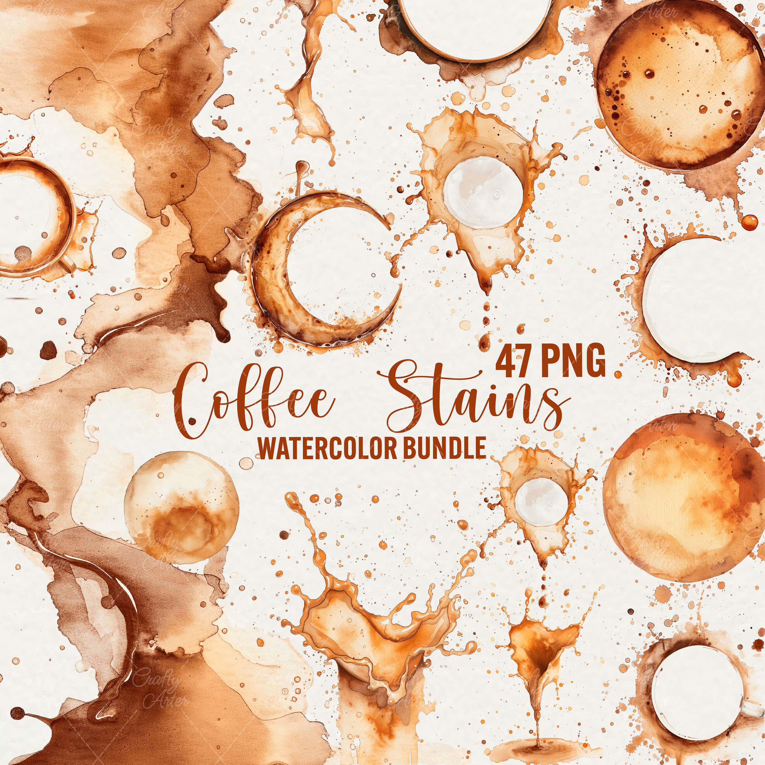 Watercolor Coffee Stains Clipart: 47 PNG Coffee Splashes (digital ...