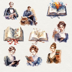 Watercolor Books Clipart, 46 PNG Literature Bookworm Reading Graphics ...