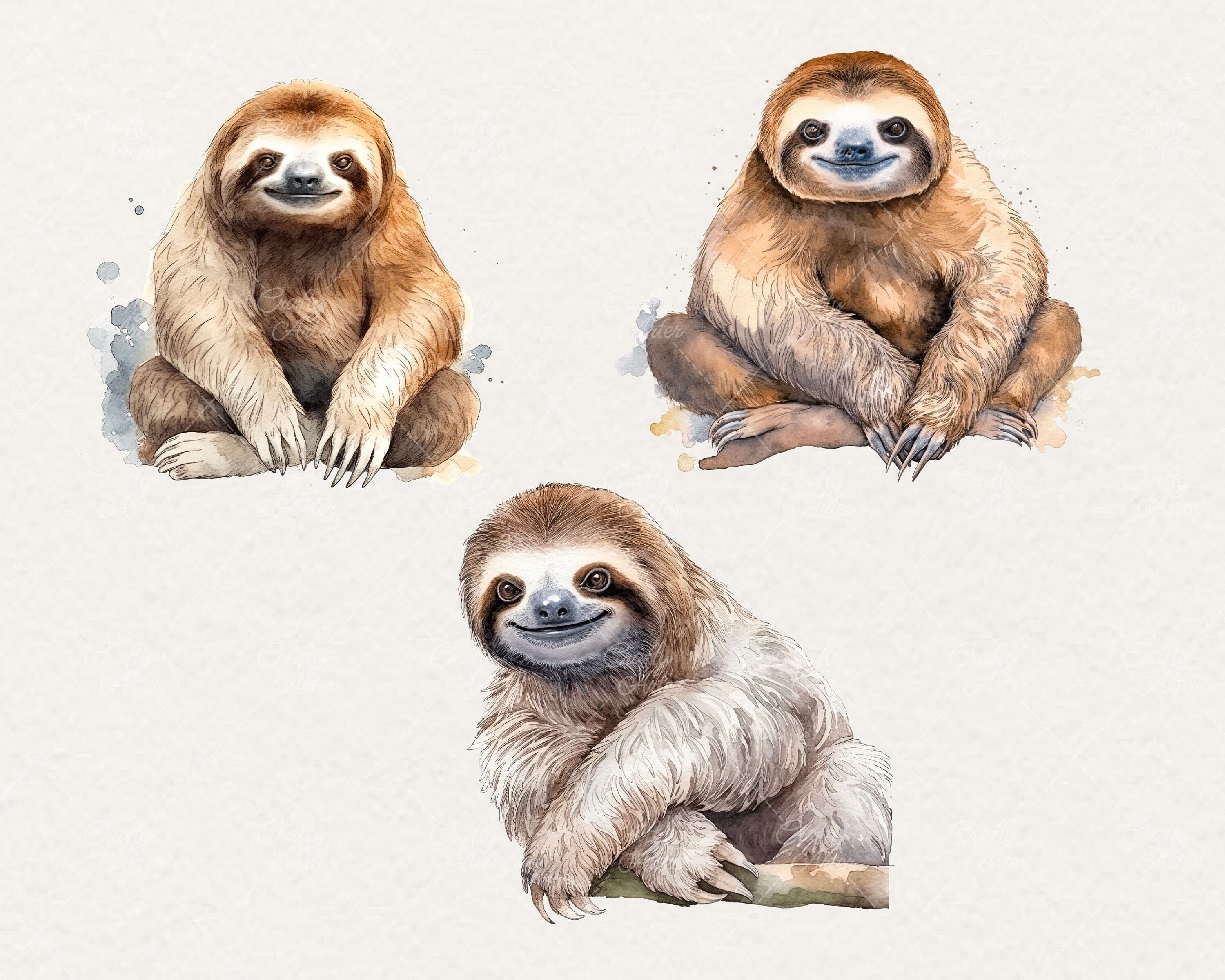 Watercolor Sloth Clipart Bundle, Cute Animal PNG (16 Files) - Etsy
