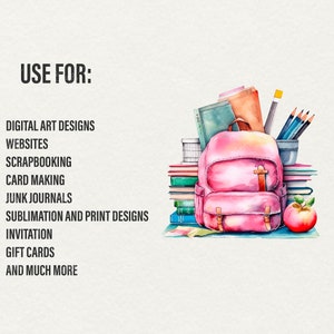 Watercolor School Clipart, Back to School Clipart, Pink School Clipart ...