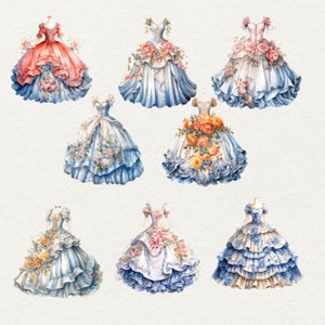 Watercolor Rococo Floral Dress Clipart, Vintage Clipart, 28 PNG Rococo ...