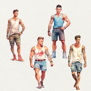 Watercolor Summer Boys Clipart, Beautiful Vacation Men Clipart, 17 PNG ...