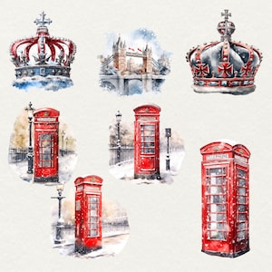 Christmas London Clipart, 39 Png Watercolor Snowy London Winter ...