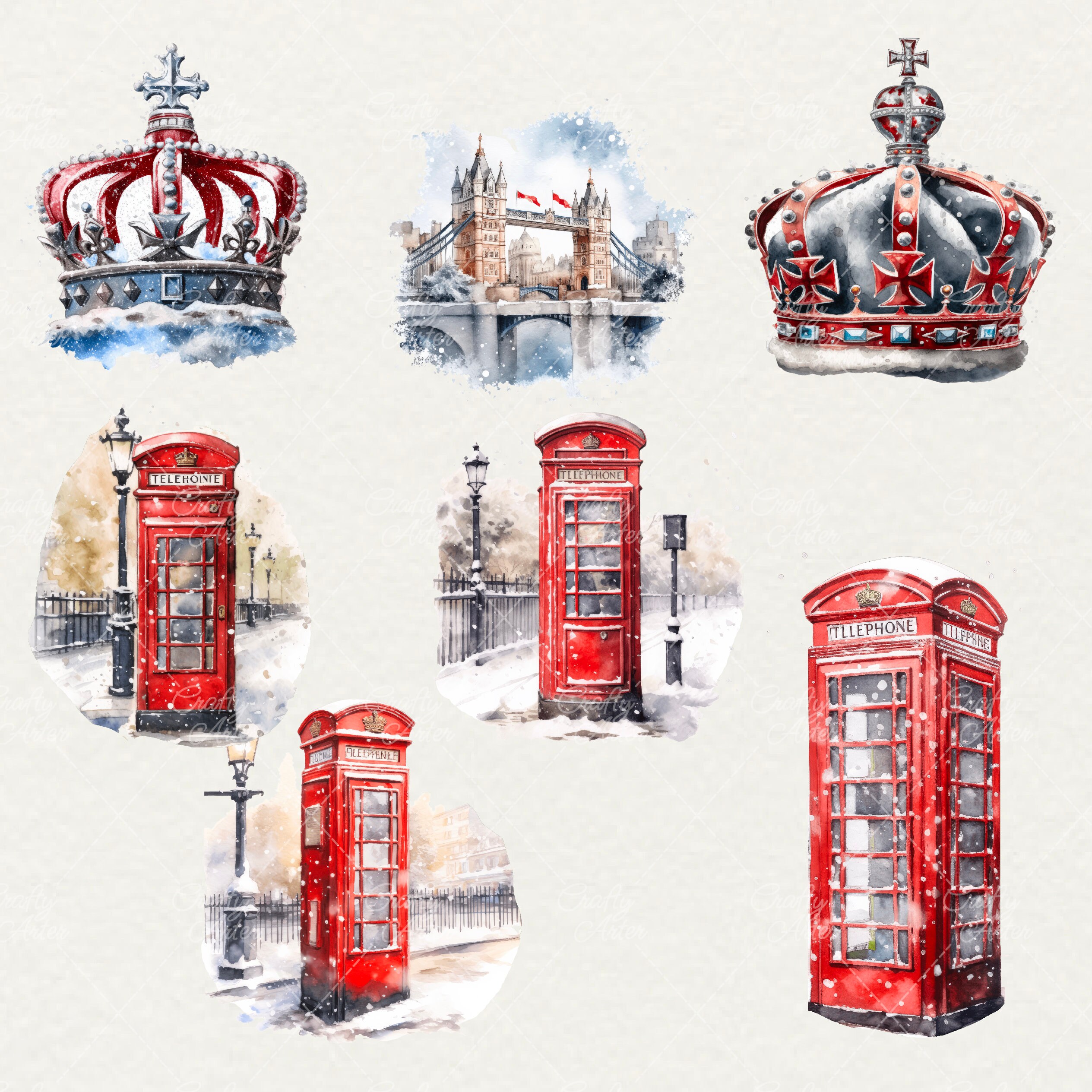 Christmas London Clipart: 39 Watercolor Winter Illustrations (PNG) - Etsy