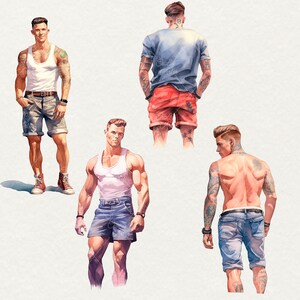Watercolor Summer Boys Clipart, Beautiful Vacation Men Clipart, 17 PNG ...