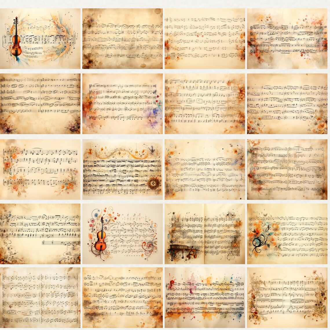 Vintage Sheet Music Digital Paper: 20 Printable Melody Backgrounds ...