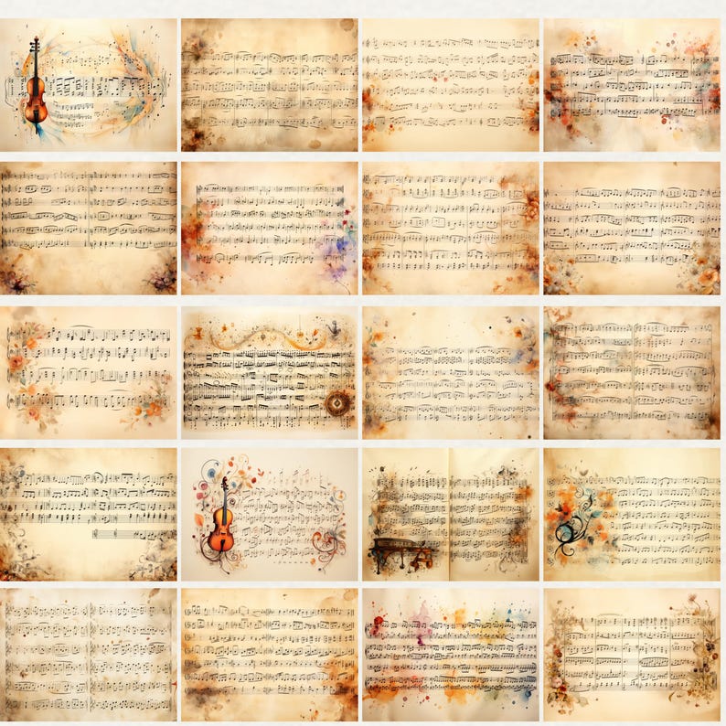 Vintage Sheet Music Digital Paper: 20 Printable Melody Backgrounds ...