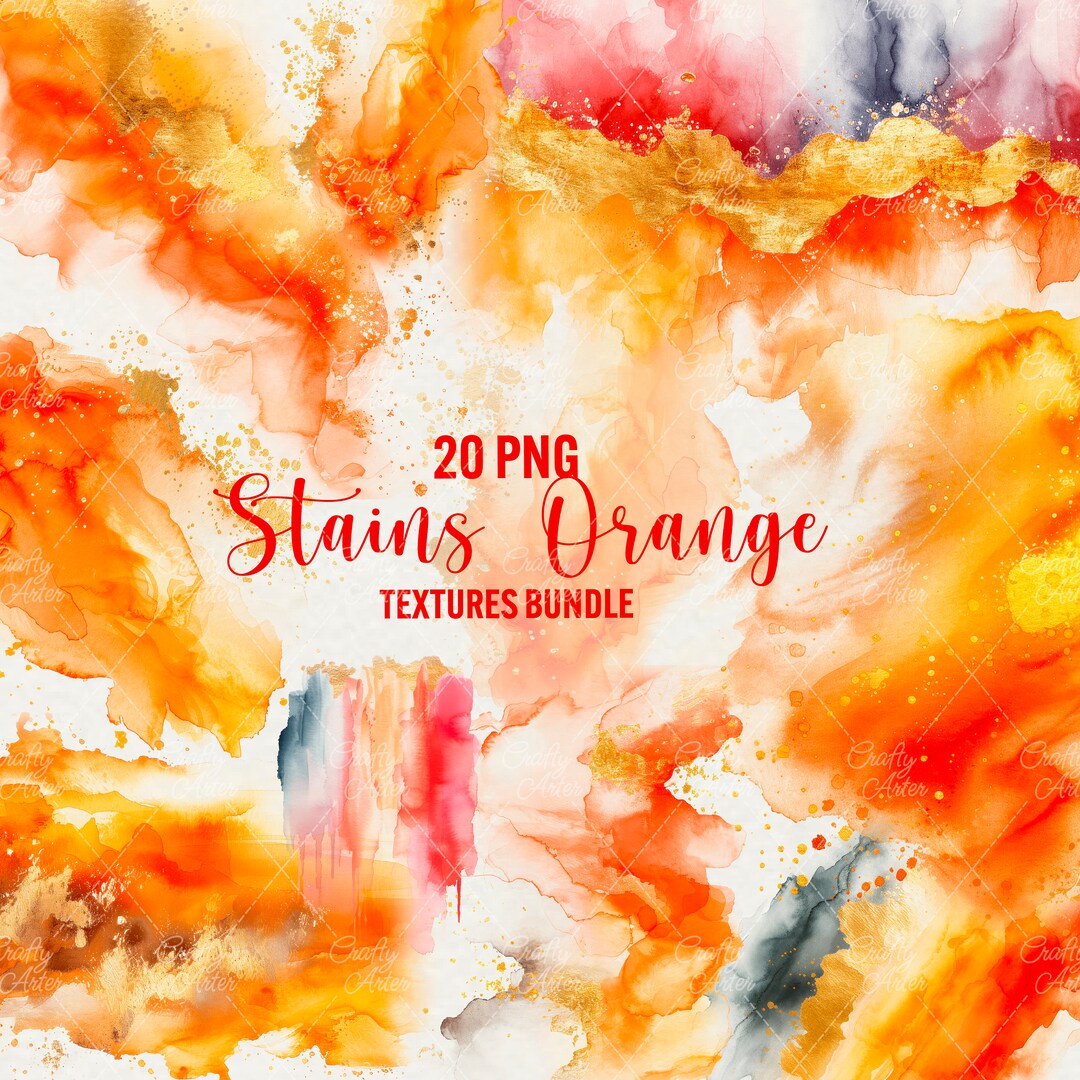 Watercolor Orange Stains Clipart, 20 Png Gold and Orange Textures ...