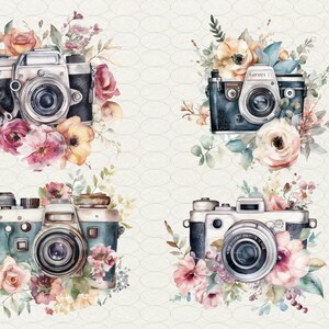 Floral Vintage Cameras Clipart, Spring Flowers Clipart, 20 Png ...