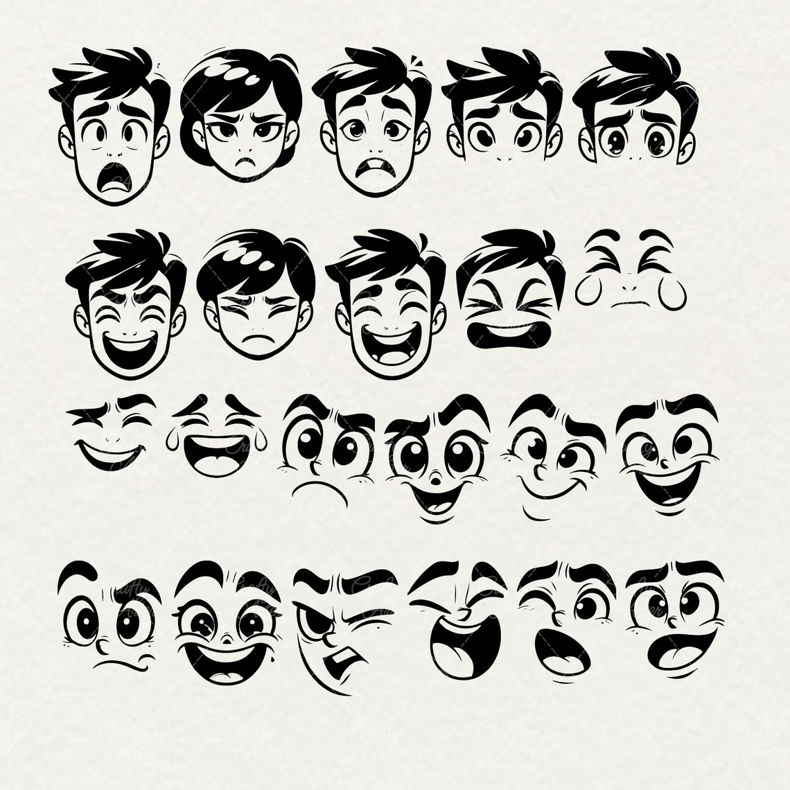 Cartoon Emotion Faces Clipart: 37 SVG/PNG Emoji Illustrations ...