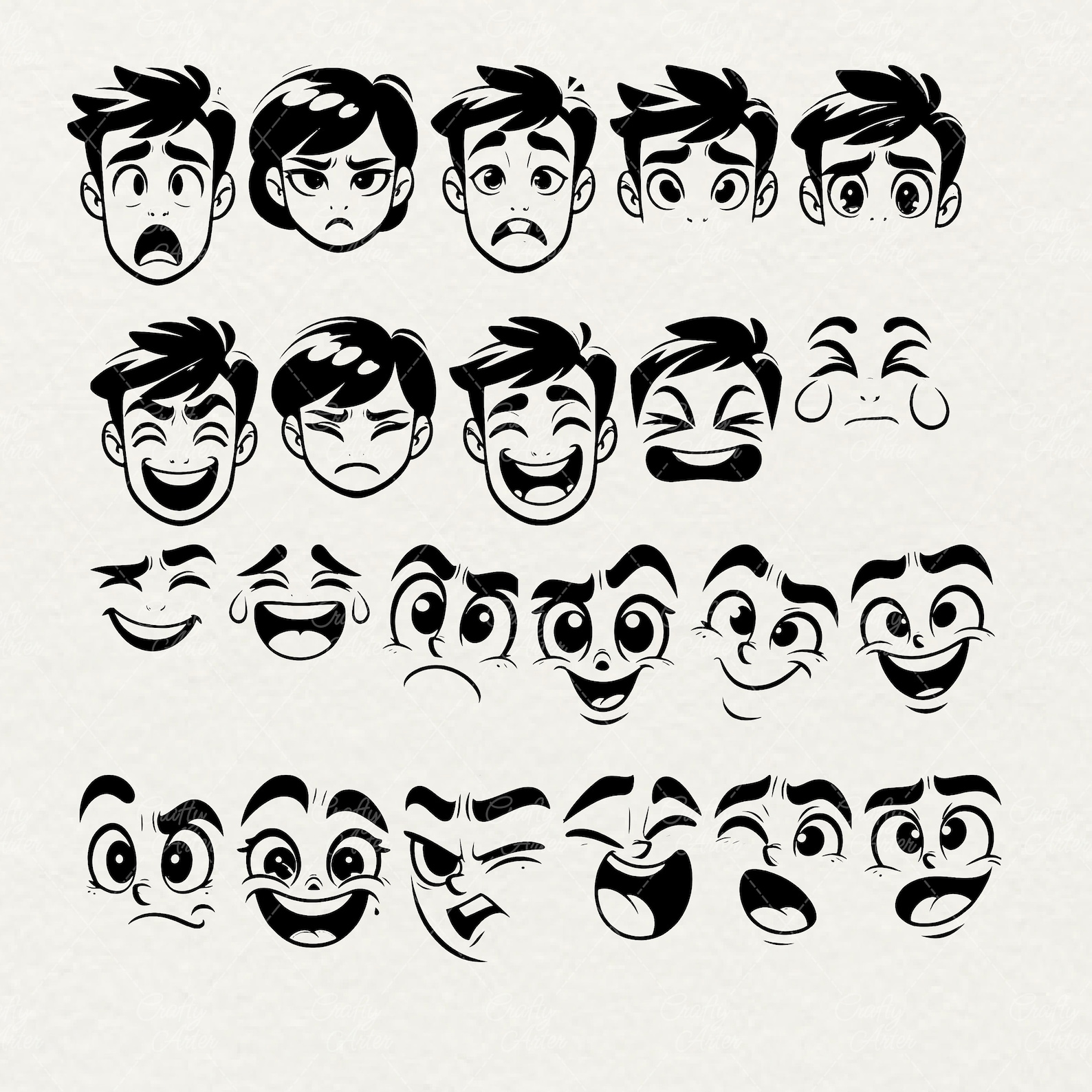 Cartoon Emotion Faces Clipart: 37 SVG/PNG Emoji Illustrations ...
