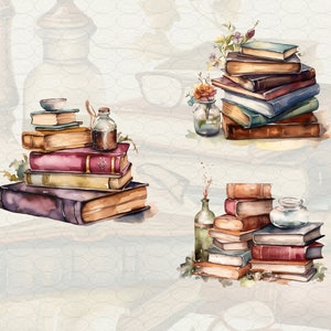 Vintage Books Clipart, School Book Clipart, 20 Png Watercolor Old Books ...