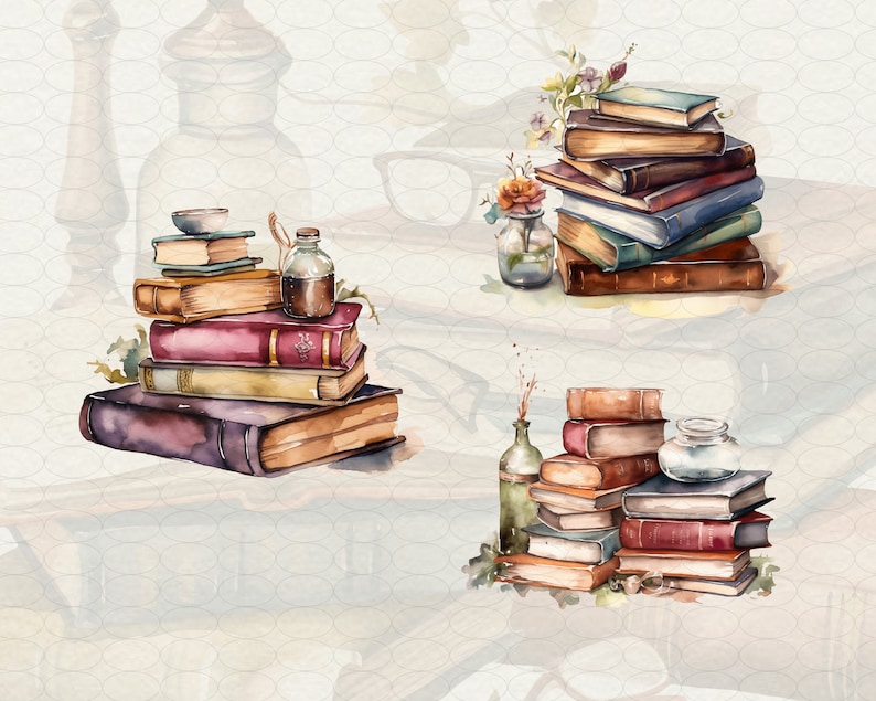 Vintage Books Clipart School Book Clipart 20 Png Watercolor - Etsy