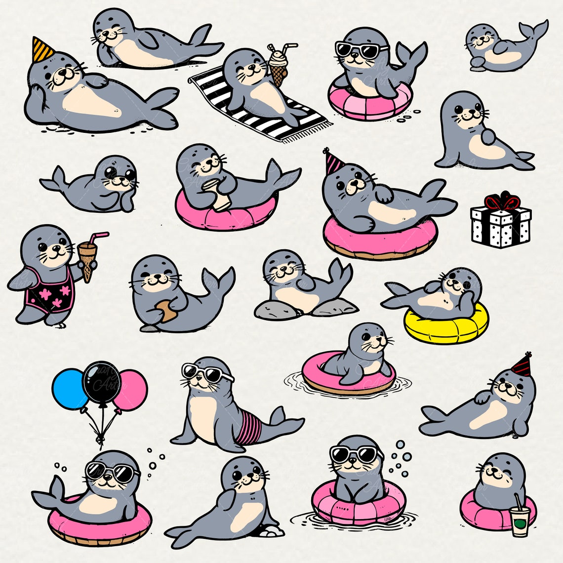 Seal Chill Clipart Bundle, Summer Animals (PNG, SVG) - Etsy