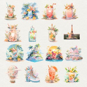 Travel Summer Clipart Bundle, 97 PNG World Travel, Pastel Summer ...