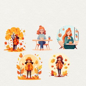 Autumn Girls Clipart, 20 PNG Cartoon Autumn Illustration, Cute Autumn ...