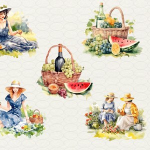 Watercolor Summer Picnic Clipart, 34 Png Picnic Basket Garden Picnic ...