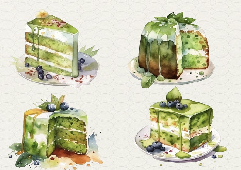 Matcha Cakes Clipart Set Green Tea Cake Cream Multi Layers - Etsy