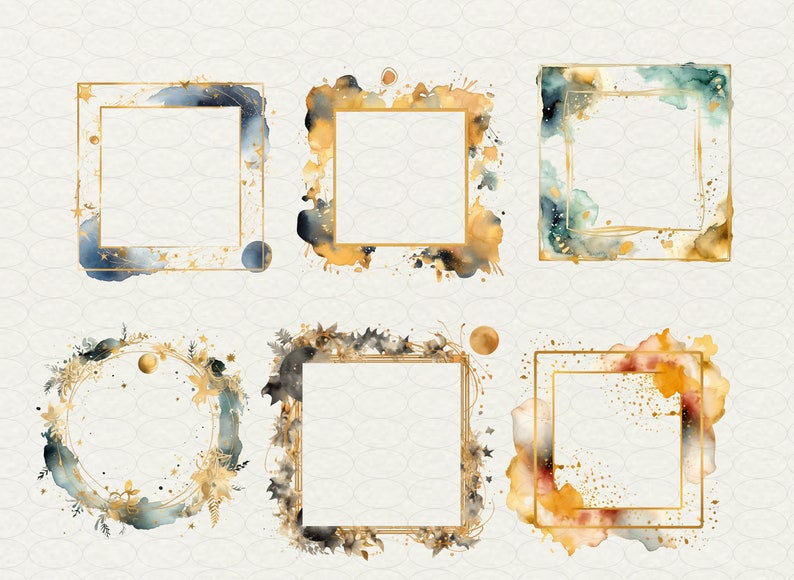 Watercolor Gold Frames Clipart Set Gold Stars Image Border - Etsy