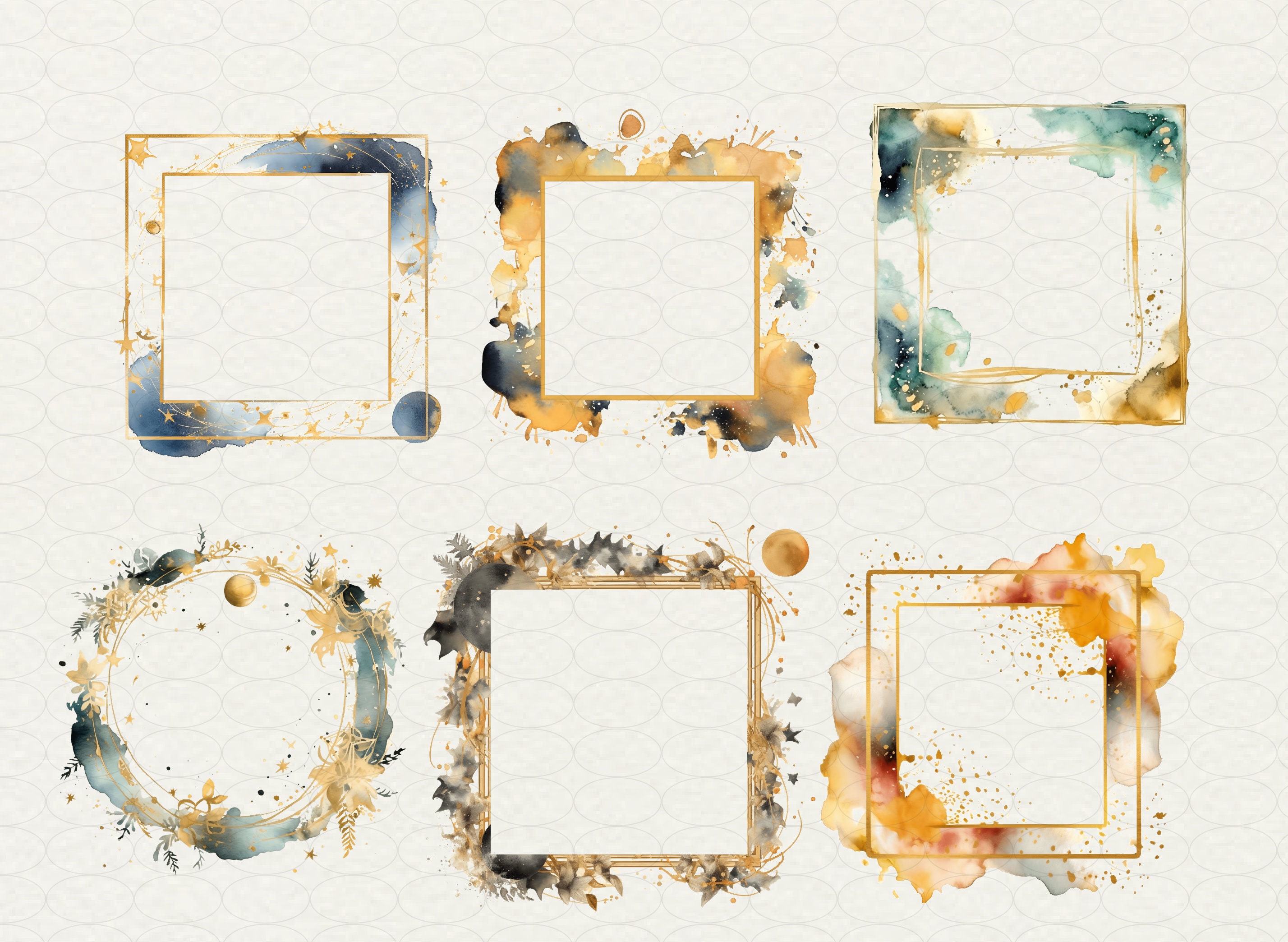 Watercolor Gold Frames Clipart Set Gold Stars Image Border - Etsy UK