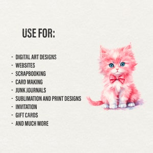 Watercolor Pink Cats Clipart: 23 PNG Elegant Cat Portraits (commercial ...