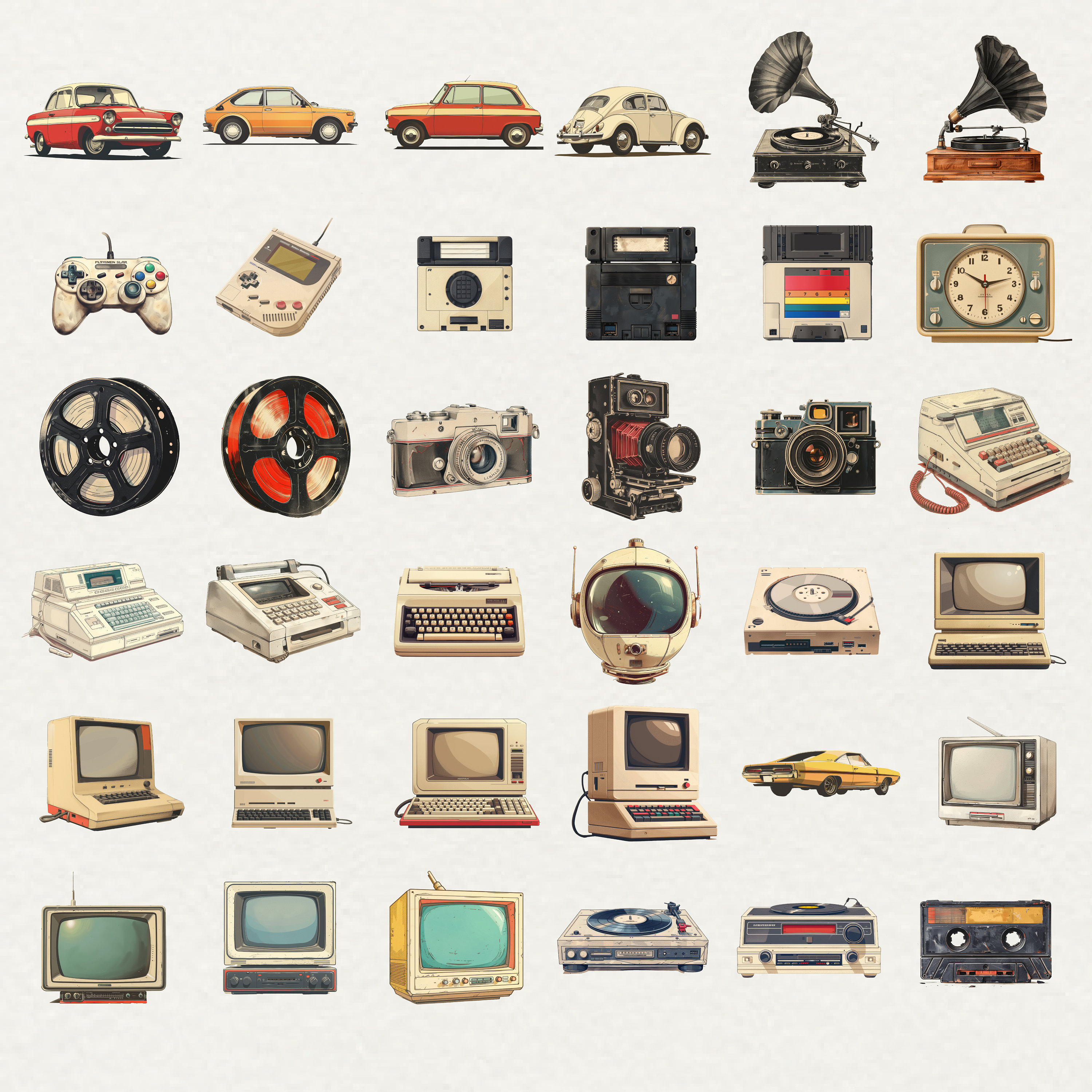 Retro Technology Clipart Bundle: 93 Vintage PNG Illustrations ...
