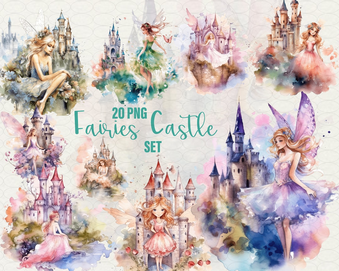 Fairy Castle Clipart, 20 Png. Spring Magic Palace, Digital Watercolor ...