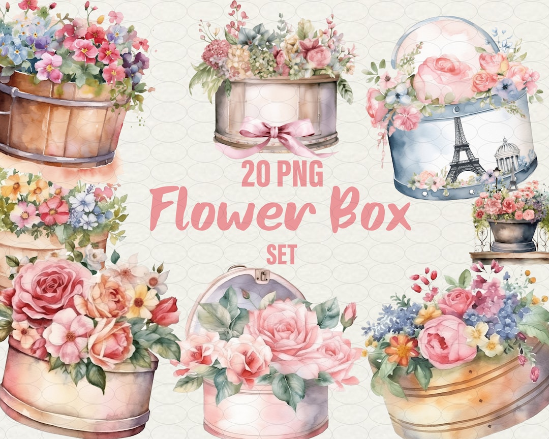 Flower Box Clipart. Spring Clipart, Watercolor Flower Box, Bouquets ...