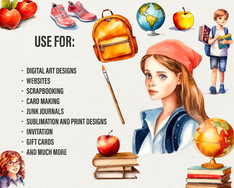 Watercolor School Clipart: Back to School Mega Bundle (95 PNG) - Etsy