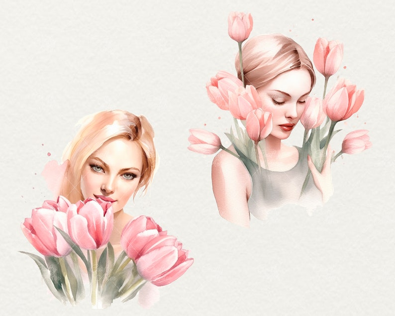 Watercolor Pink Tulips Clipart 27 PNG Watercolor Tulips - Etsy