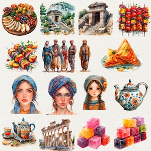 Turkey Watercolor Travel Clipart, Turkish Traditional 58 Png Clip Art ...