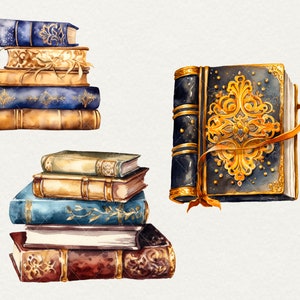 Watercolor Vintage Book Clipart, 24 PNG Antique Old Books Clipart ...