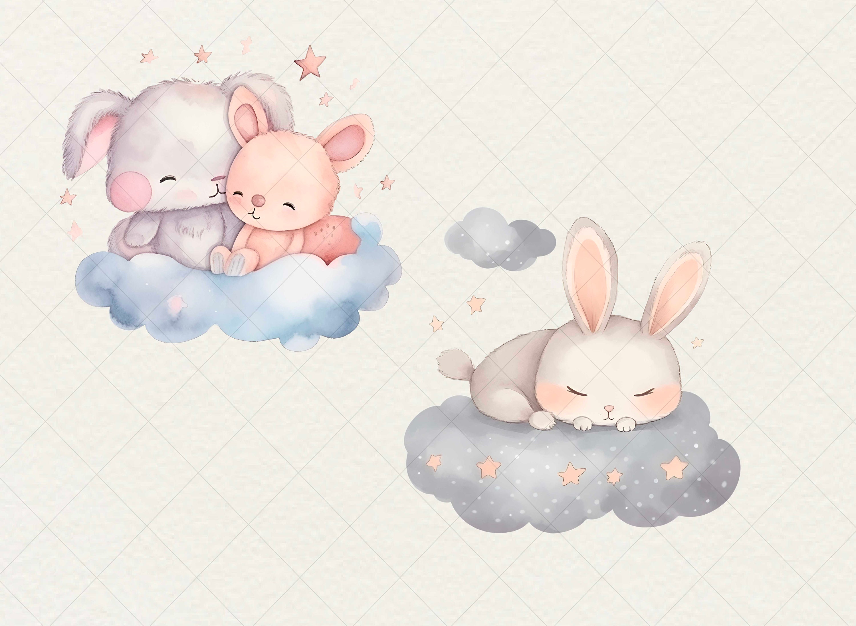 Cute Bunny Watercolor Clipart Bunny Sleep 6 PNG Bunny - Etsy