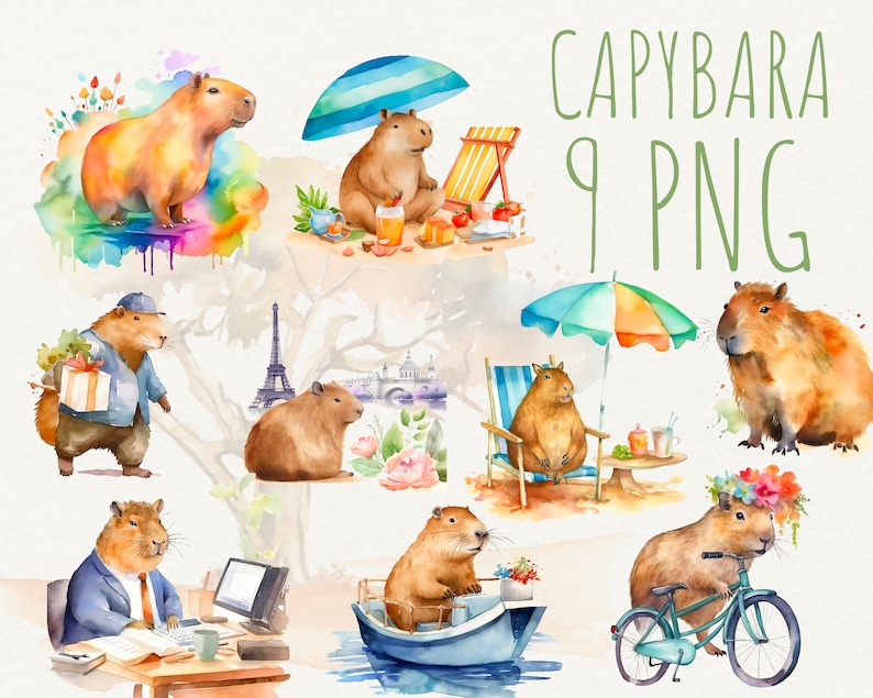 9 Png Capybara Clipart Cute Capybaras Stickers Watercolor - Etsy Australia