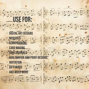 Sheet Music Digital Paper Pack, 20 Digital Vintage Cards, Printable ...