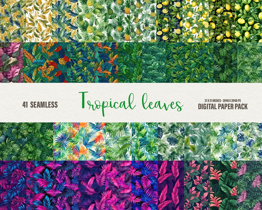 Tropical Leaves Digital Paper Exotic Digital Paper Palm Colors 41 ...