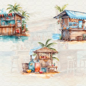 Watercolor Beach Bar Clipart, 20 Png Tropical Island Hawaii Cocktail ...