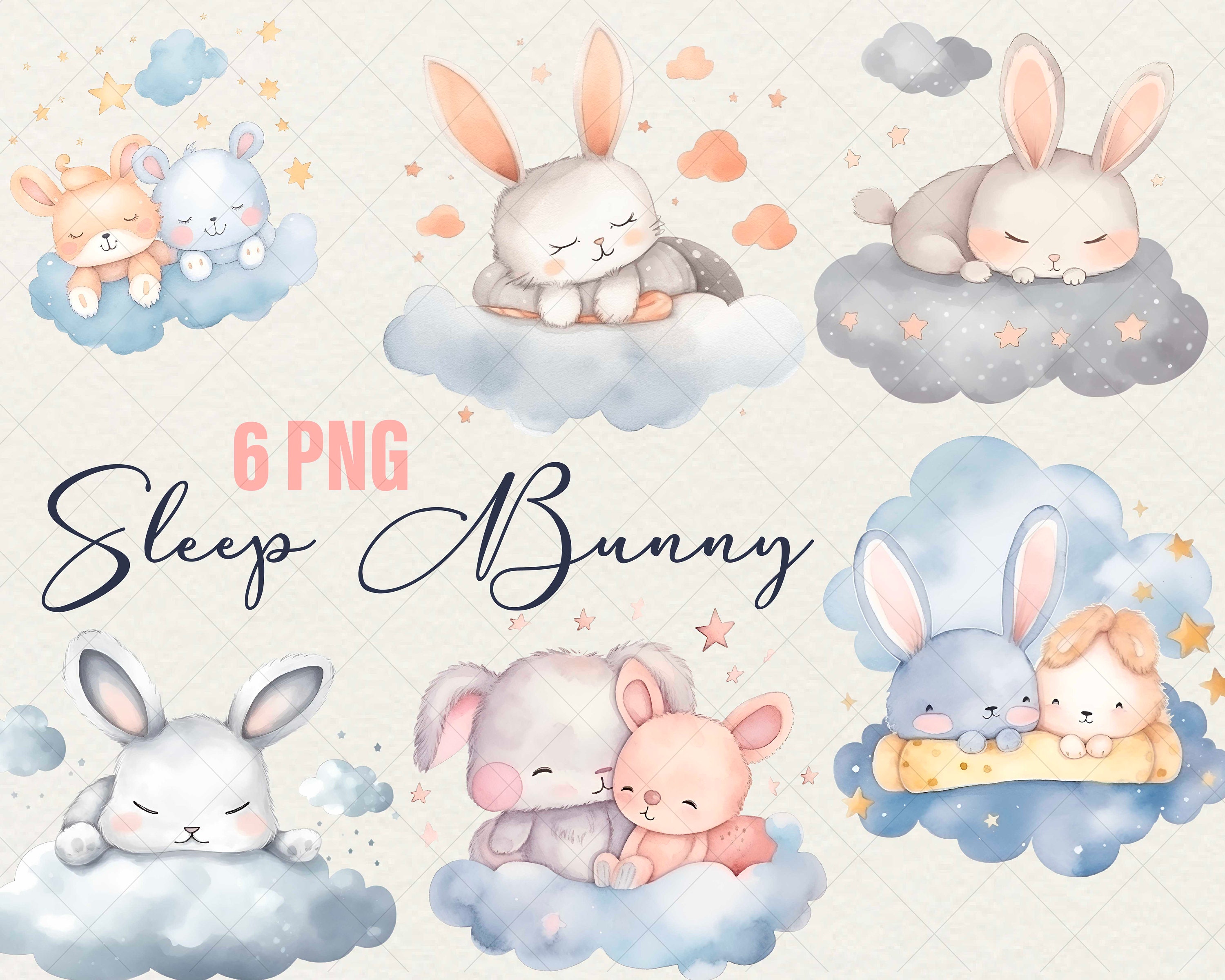 Cute Bunny Watercolor Clipart Bunny Sleep 6 PNG Bunny - Etsy