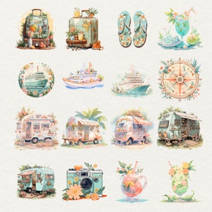 Travel Summer Clipart Bundle, 97 PNG World Travel, Pastel Summer ...