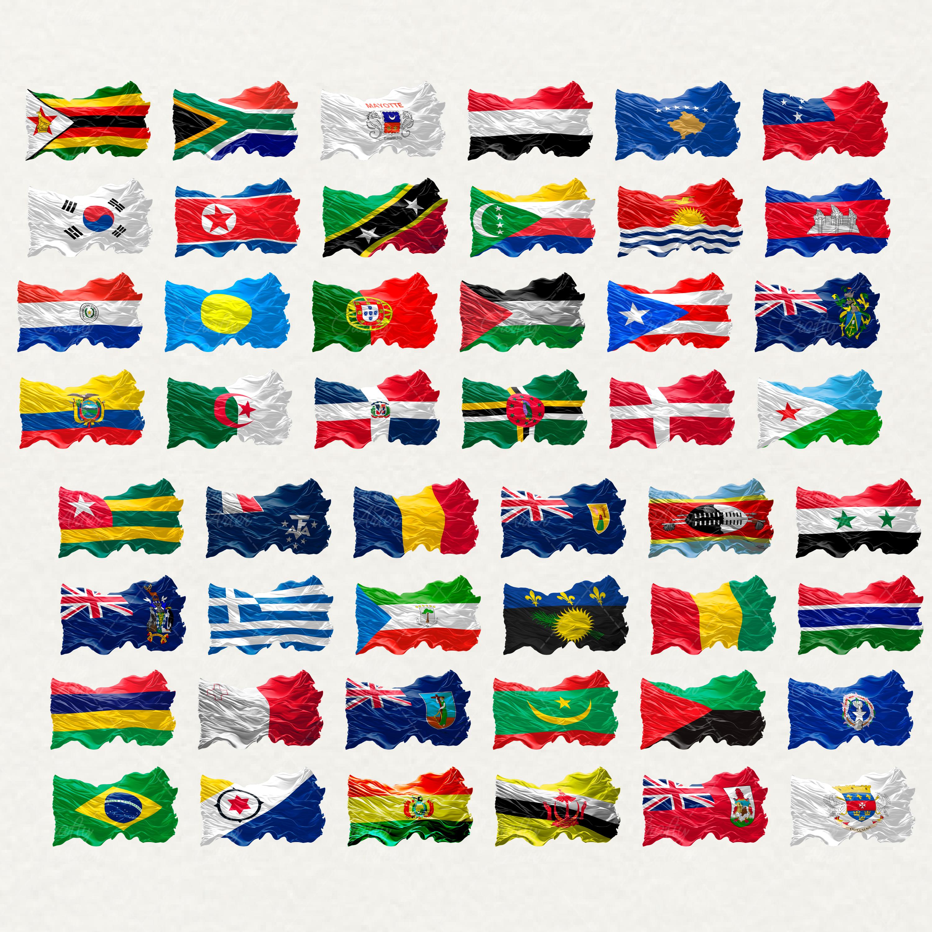 World Flags Clipart: 254 National Flags PNG Graphics (digital Download ...
