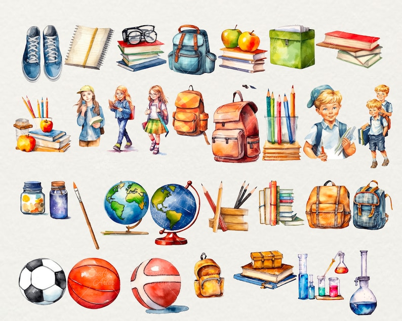 Watercolor School Clipart: Back to School Mega Bundle (95 PNG) - Etsy