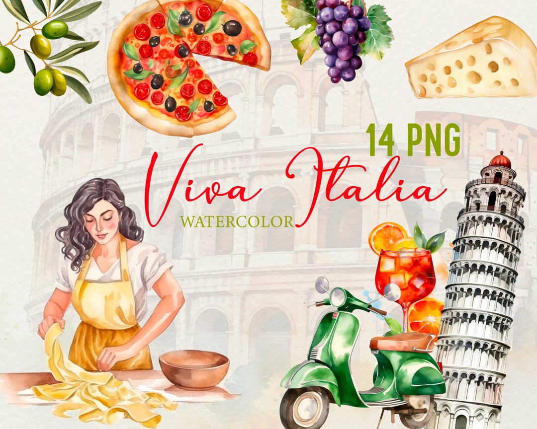Italy Travel Clipart, Italian PNG Set of 14 Elements, Download ...