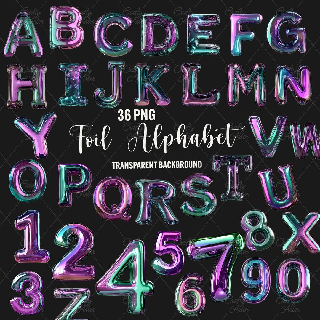 Foil Alphabet Clipart, 36 Png Foil Balloon Font, Foil Letters and ...
